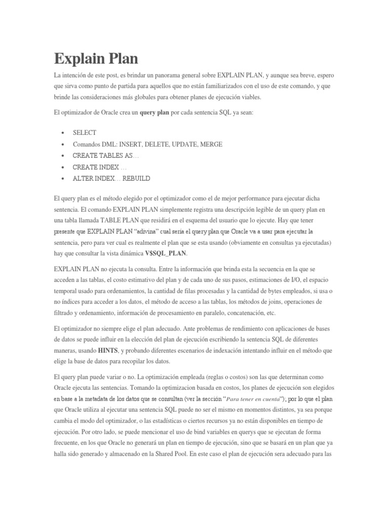 Explain Plan Pdf Sql Tabla Base De Datos