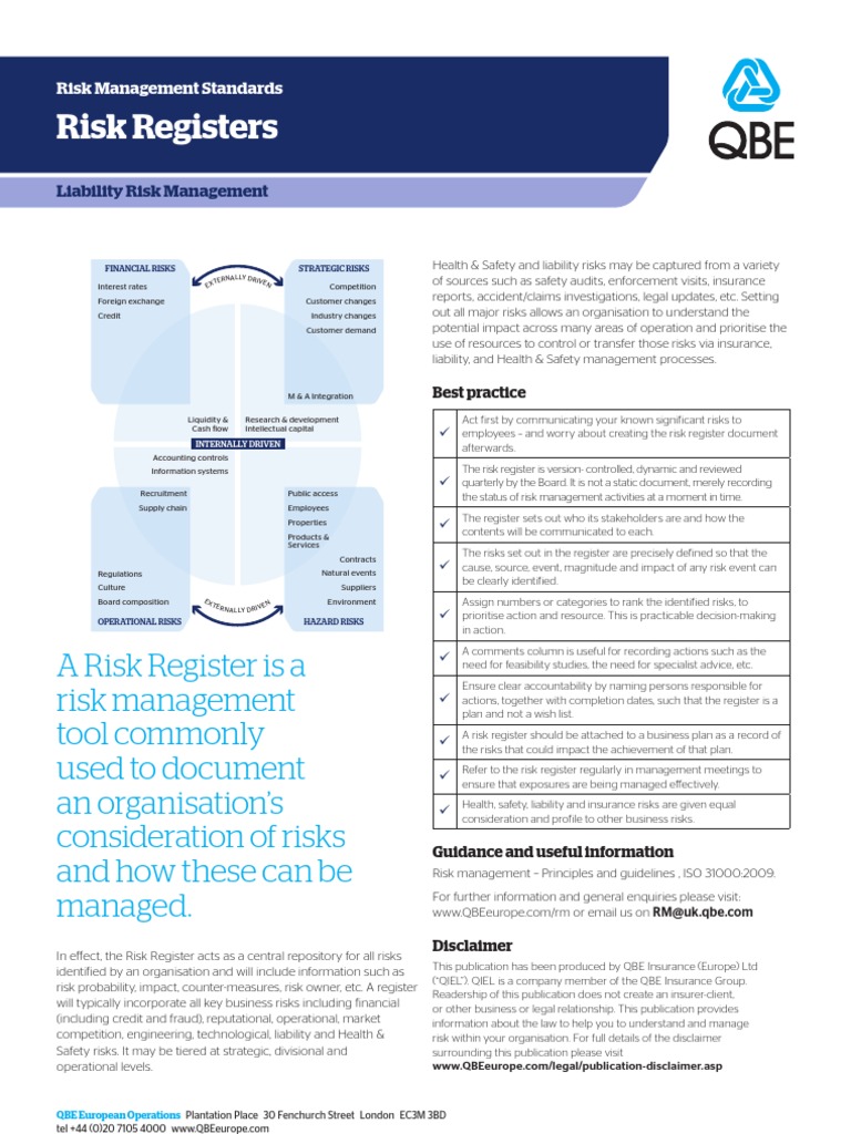 QBE Casualty Risk Management Standards Risk Registers | PDF | Risk ...