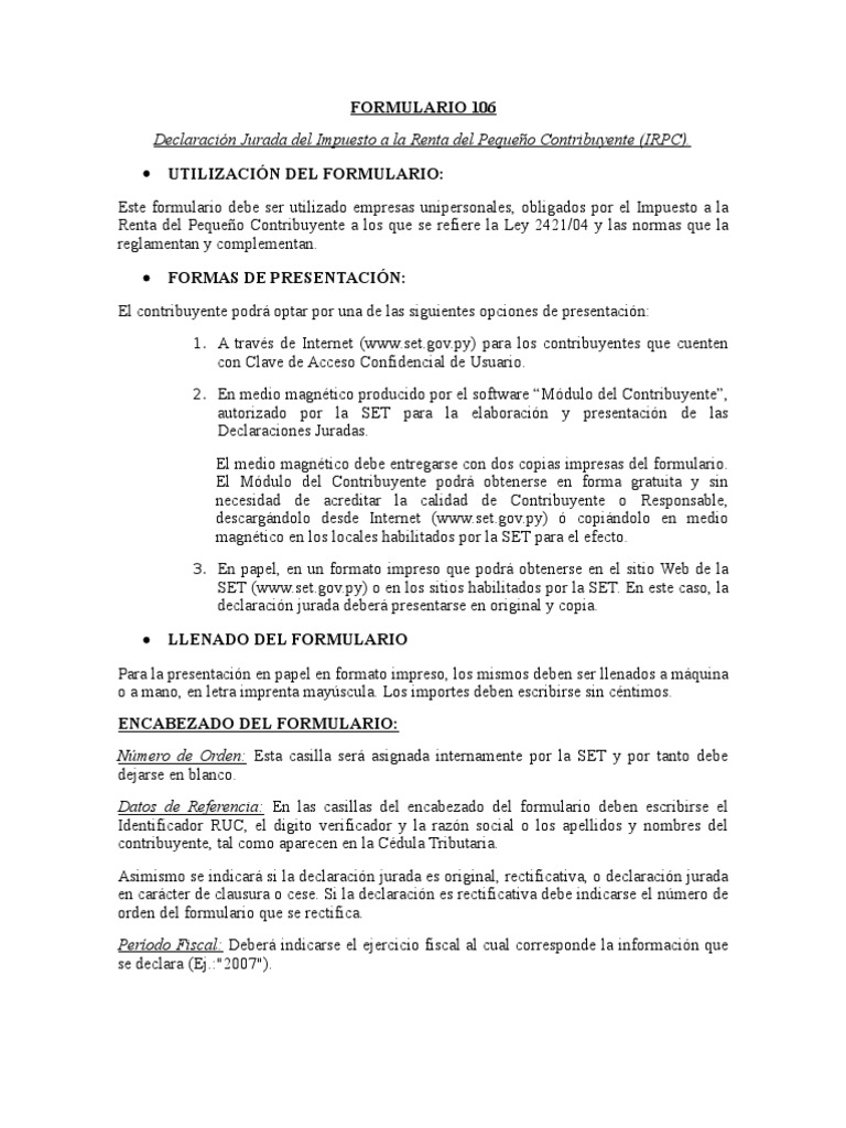 Formulario 106 | PDF | Impuestos | Gobierno