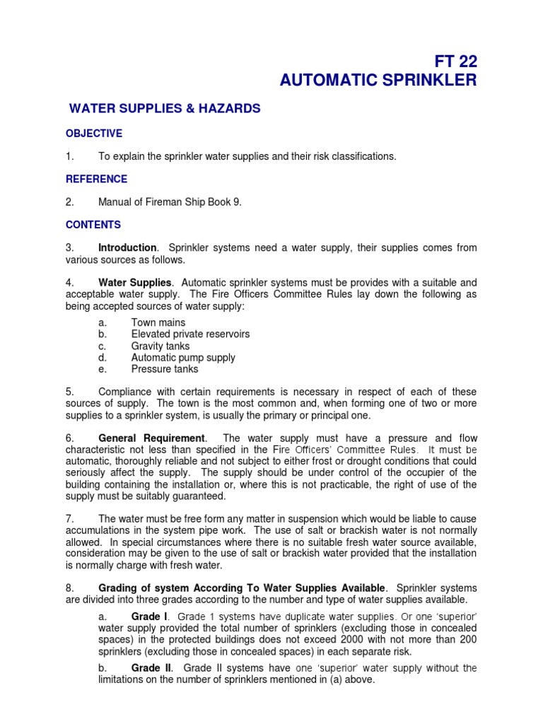 Automatic Sprinkler (Water Supply & Hazards) | PDF | Fire Sprinkler ...