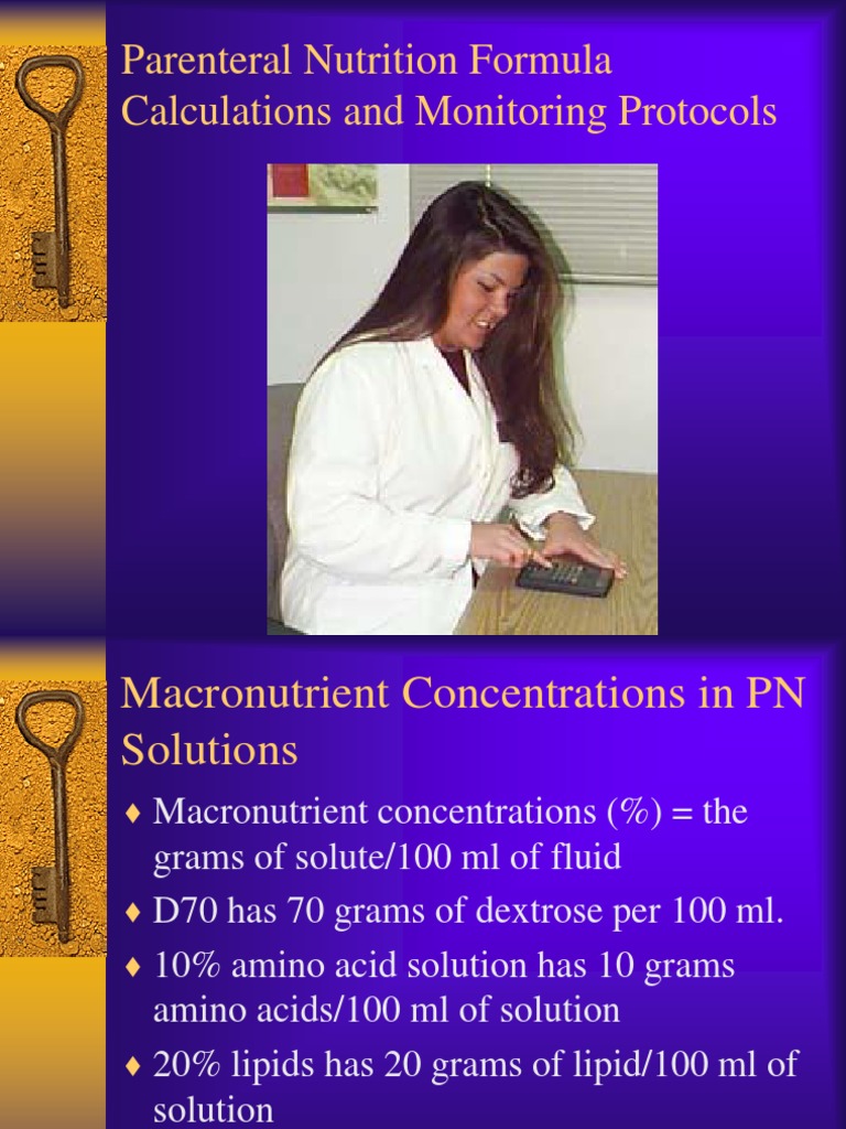 Parenteral Nutrition Calculations | PDF | Diabetes Management | Calorie