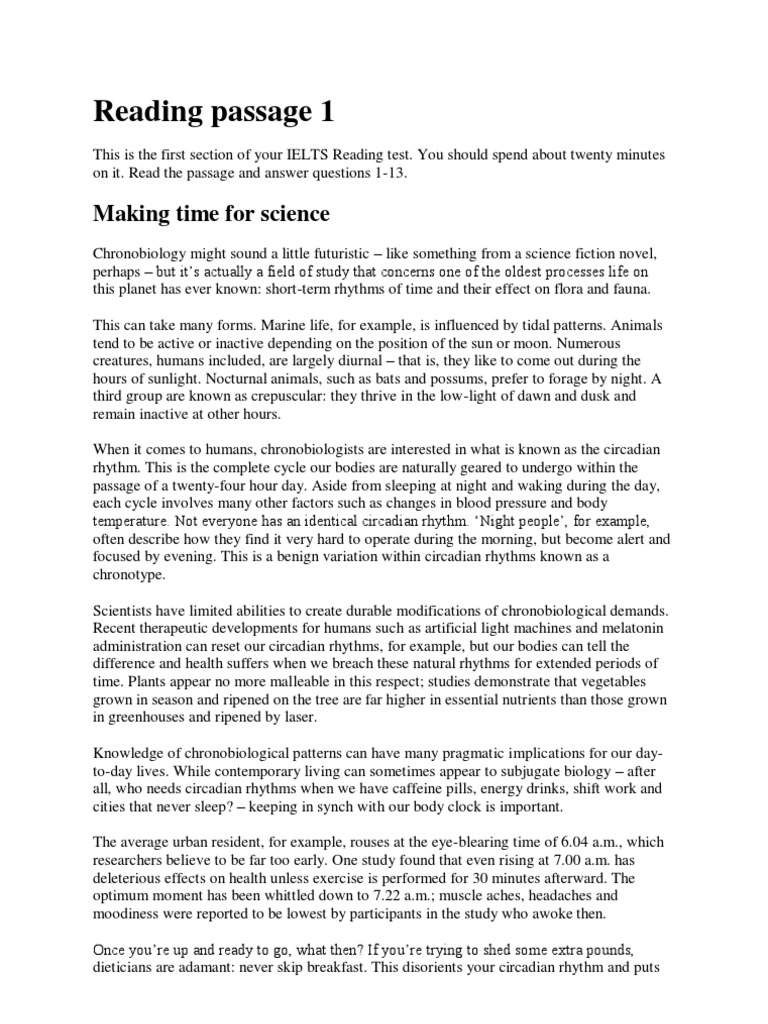 IELTS Reading Passage 1 | PDF | Circadian Rhythm | Sleep