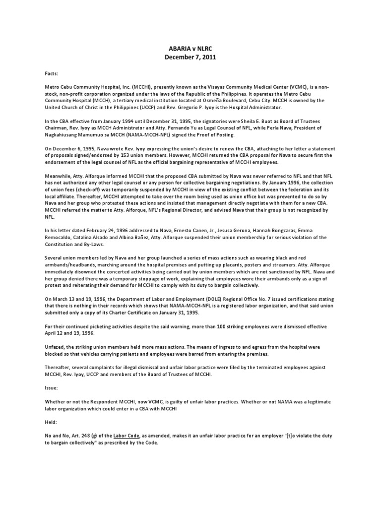 Abaria V NLRC | PDF | Strike Action | Collective Bargaining