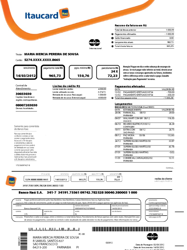 Fatura | PDF | Empresas | Instituições financeiras