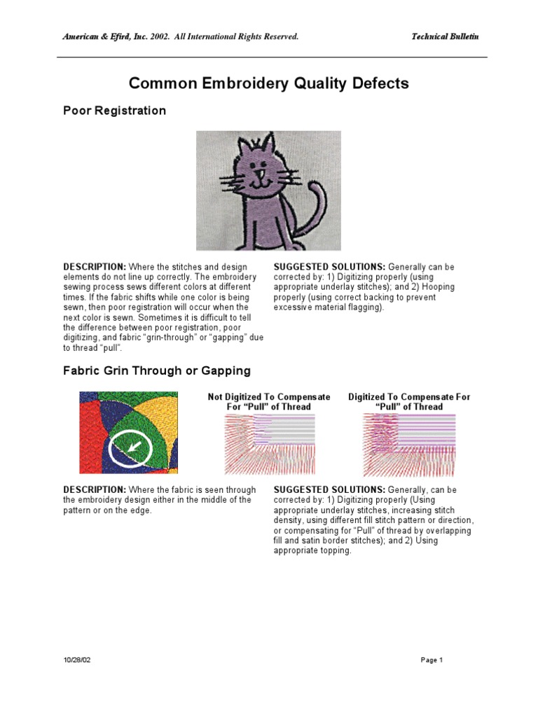 Embroidery Quality Defects | PDF | Embroidery | Sewing