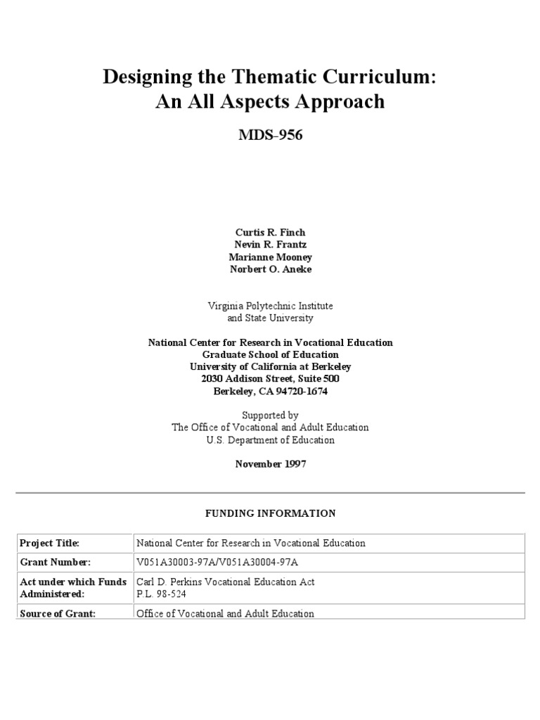 Thematic Curriculum Design Overview | PDF | Curriculum | Secondary School