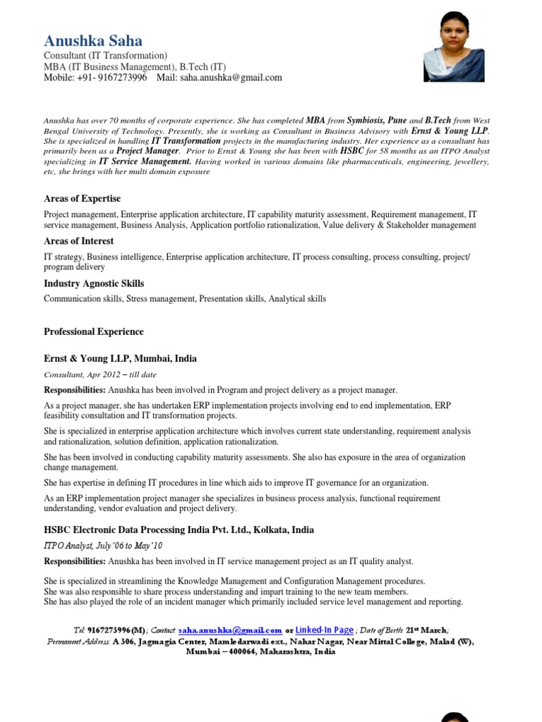 Anushka Saha CV | PDF | Enterprise Resource Planning | Business ...