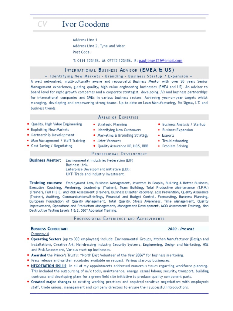 Business Advisor Resume Template | PDF | Mentorship | Business