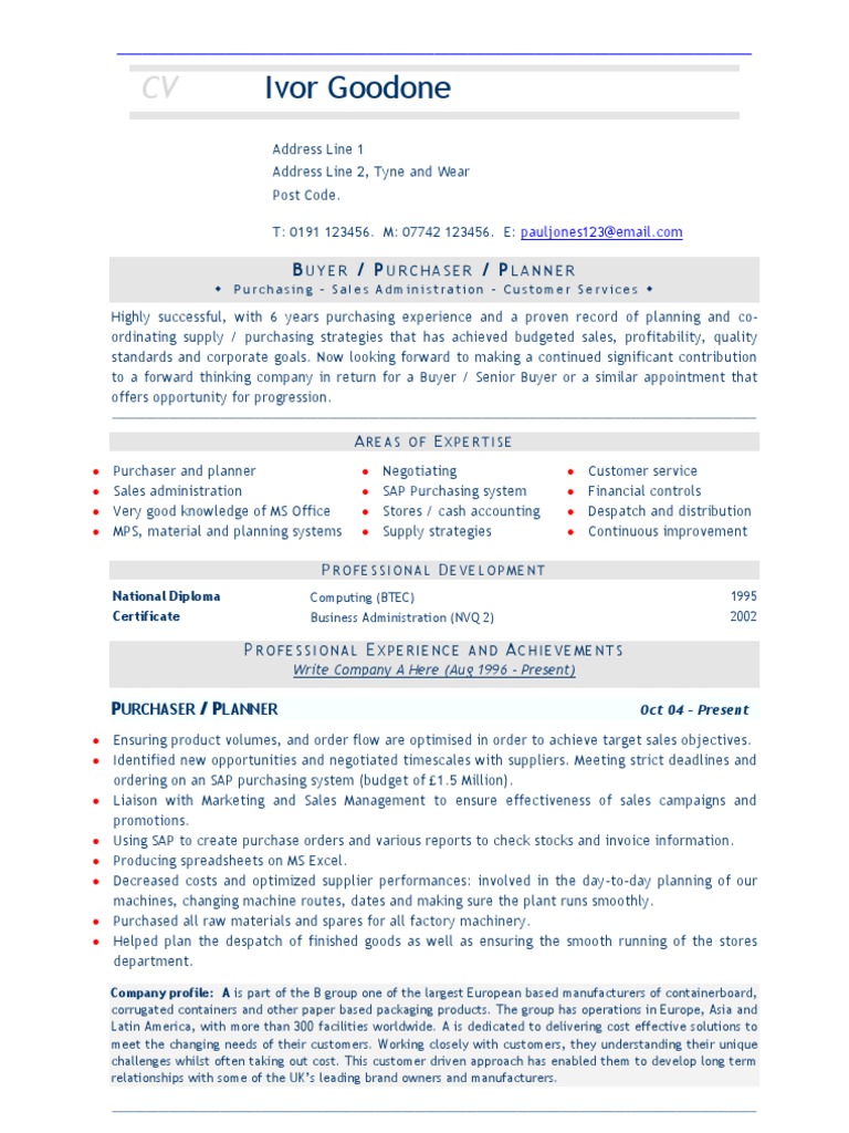 Buyer Purchaser Resume CV resume sample | Master Of Business ...