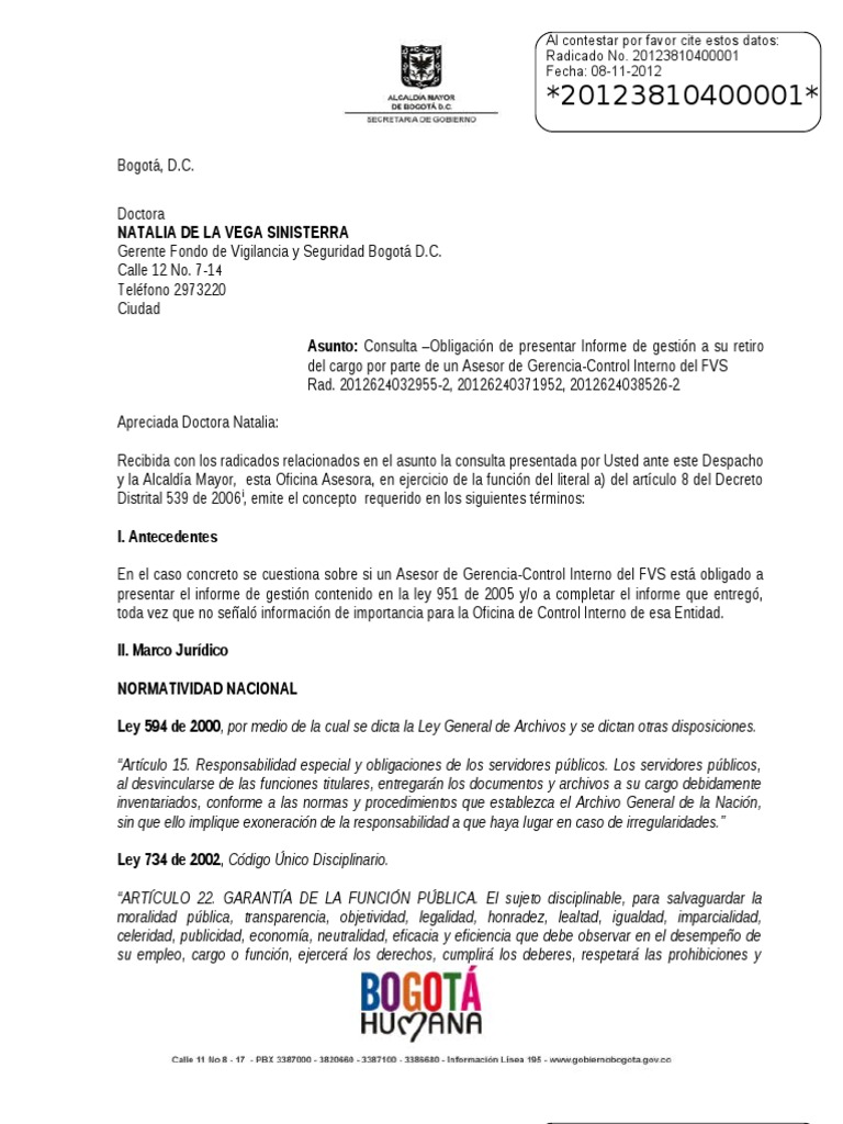 Presentación de Informes de Entrega Del Cargo | PDF | Bogotá | Calidad (comercial)