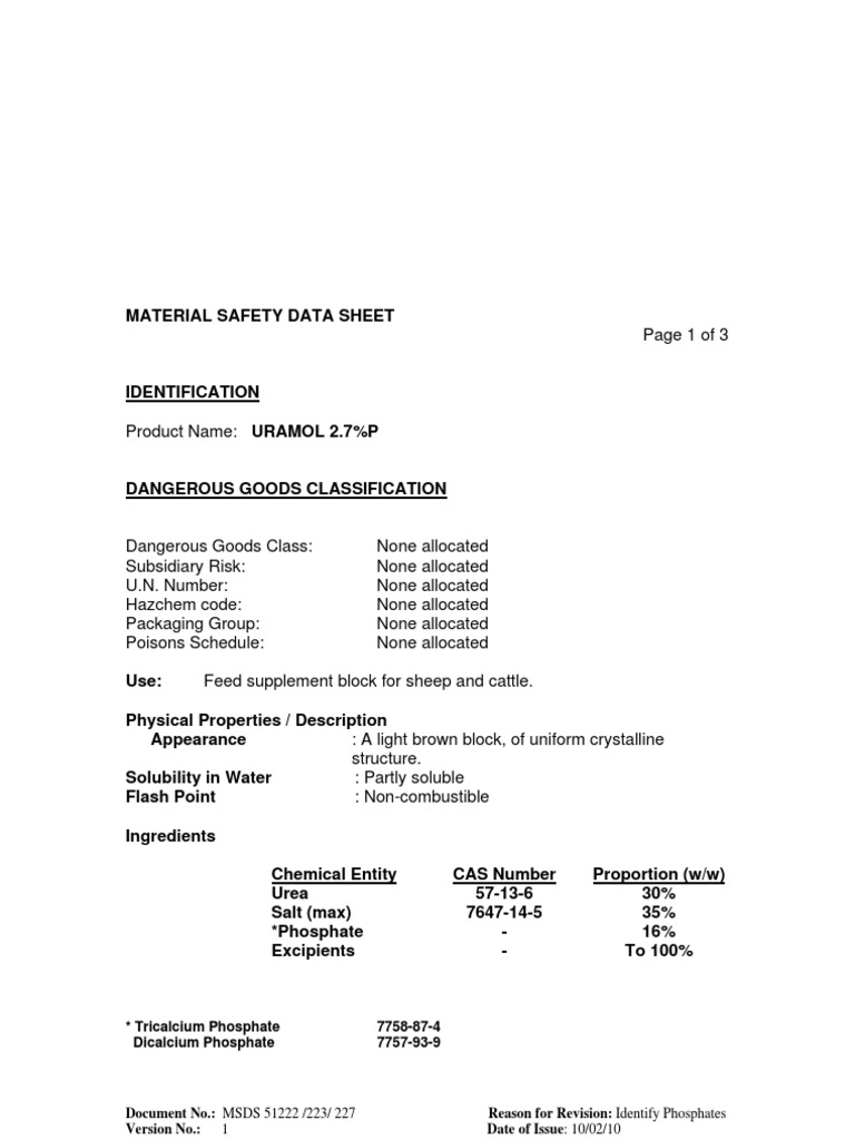 Uramol MSDS | PDF | Dangerous Goods | Safety