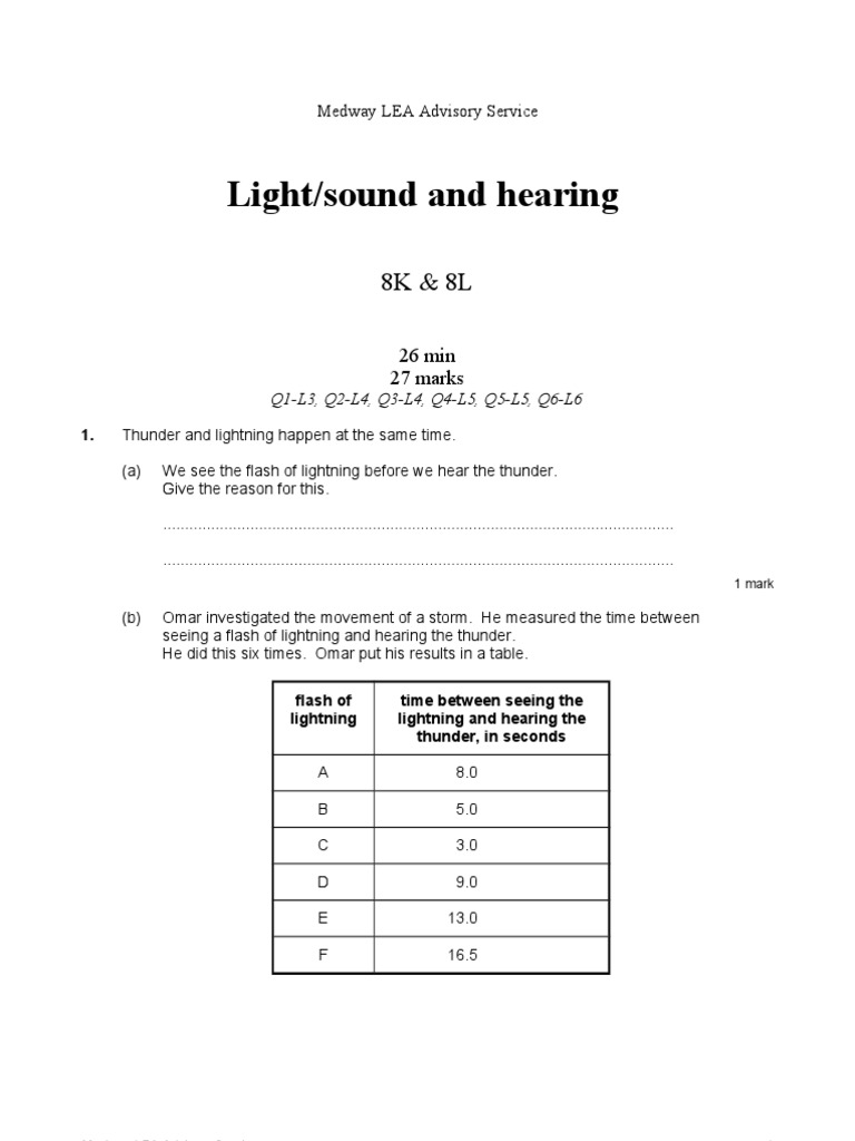 Year 8 - Light - Sound and Hearing | PDF | Decibel | Thunder