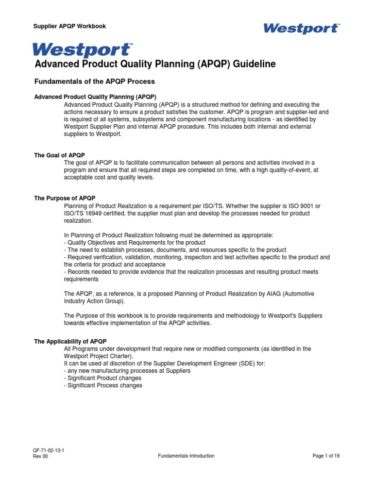 QF-71-02-13-1 Supplier APQP Workbook 1 | PDF | Specification (Technical Standard) | Verification ...