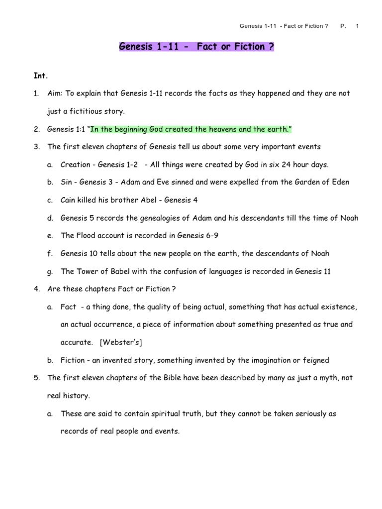 Genesis 1-11 Fact or Fiction November 18, 2012 | PDF | Book Of Genesis ...