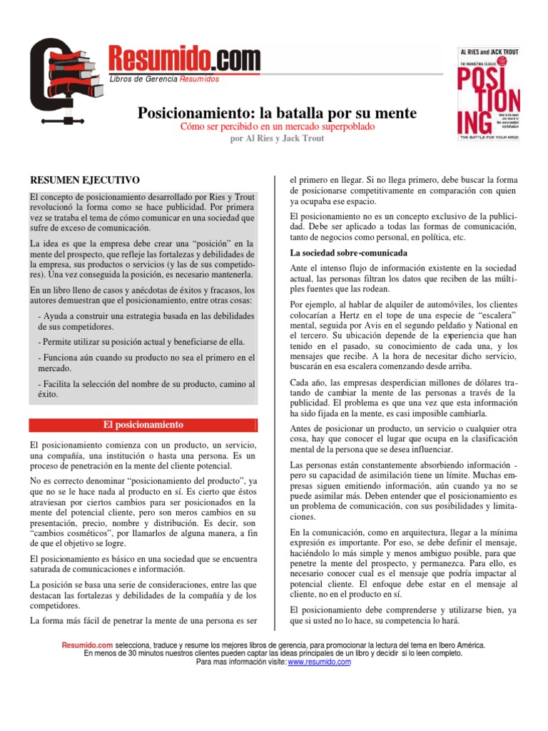 Al Ries Jack Trout Posicionamiento La Batalla Por Su Mente | Marketing ...