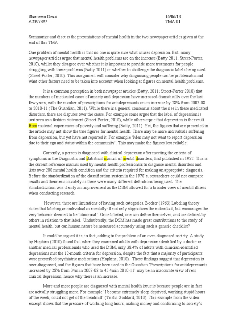 Fear And Sadness TMA 1 | Mental Disorder | Major Depressive Disorder