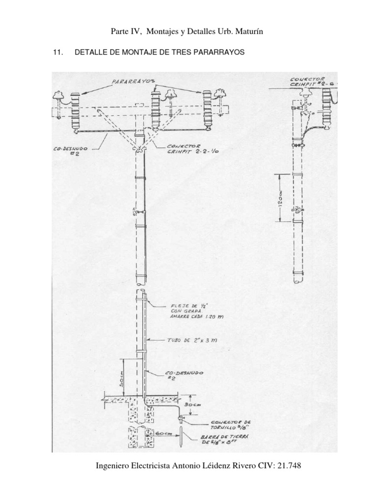 Detalle Montaje Tres Pararrayos en Poste | PDF