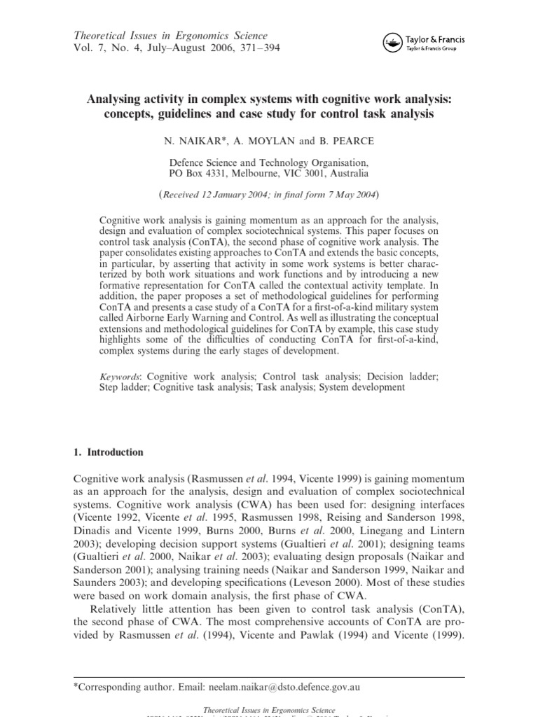 Art NAIKAR Cognitive Work Analysis 2006 | PDF | Information | Expert