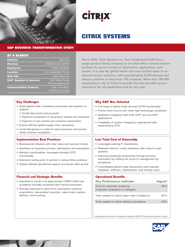 SAP GTS Case Study - Citrix - Systems | PDF | Sap Se | Business Process
