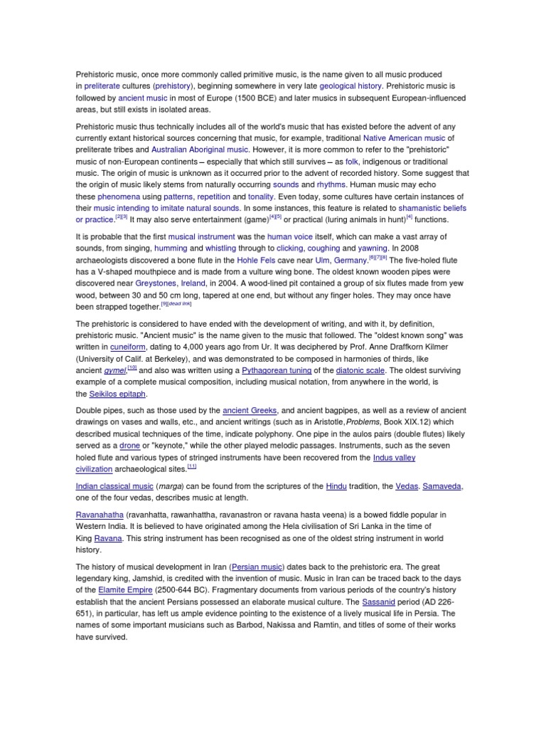 Prehistoric Music History I | PDF | Performing Arts | Musicology