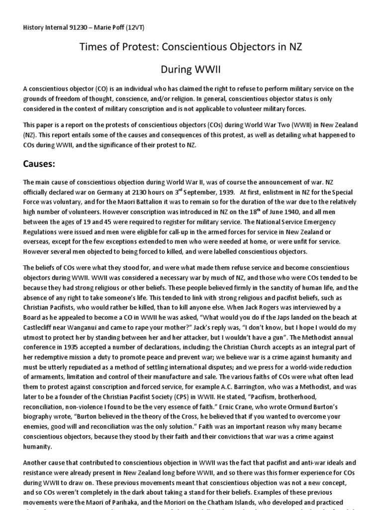 Conscientious Objectors in NZ During WWI-WWII | PDF | Conscientious Objector | Military Service