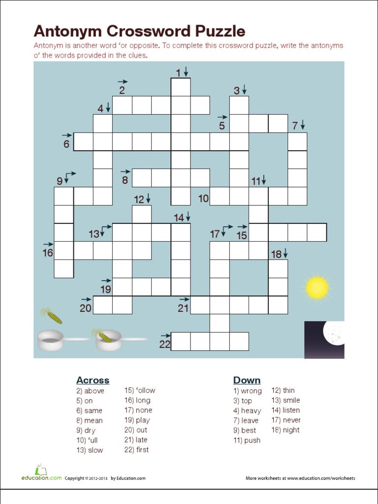 Antonym Crossword Puzzle Guide | PDF | Games & Activities | Teaching ...