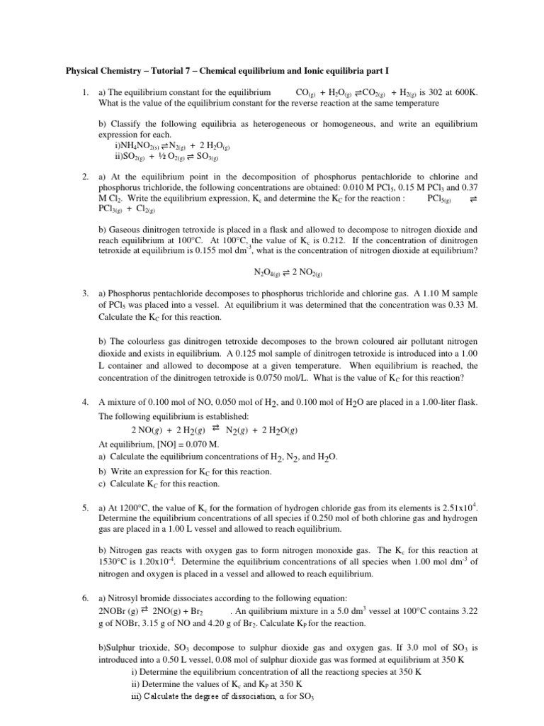 Tutorial 7-Chemical Equilibrium and Ionic Equilibria Part I | Download Free PDF | Acid ...