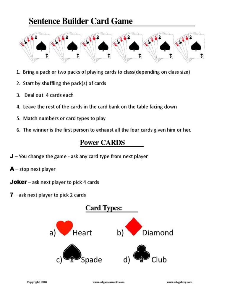 Sentence Builder Cards Game Rules | PDF | Playing Cards | Gaming