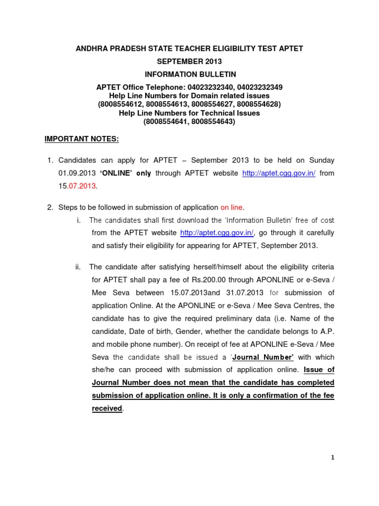 APTET Sept 2013 Information Bulletin | PDF | Image Scanner | Academia