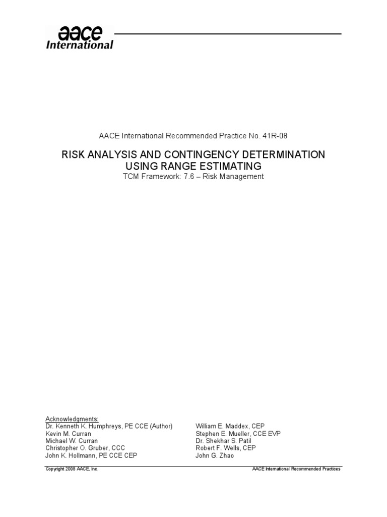 41R-08 Risk Analysis and Contingency Determination Using Range Estimating | PDF | Probability ...