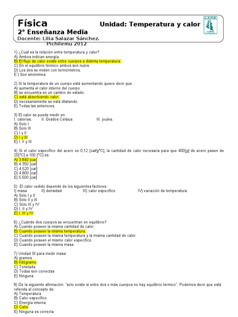 Calor Preguntas | PDF | Calor | Celsius