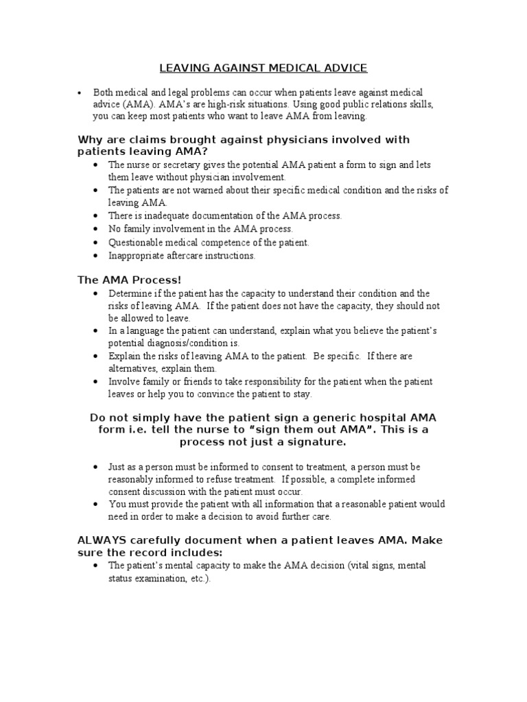 Managing AMA Departures in Healthcare | PDF | Patient | Physician