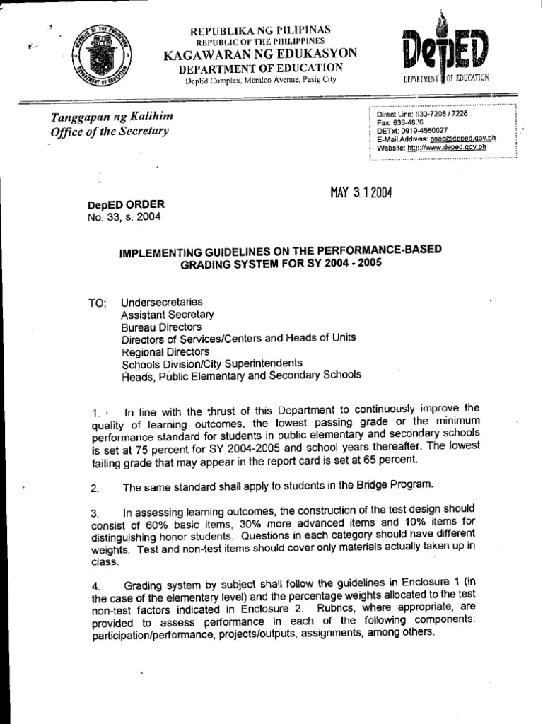 DepEd Order 33 S. 2004 | PDF
