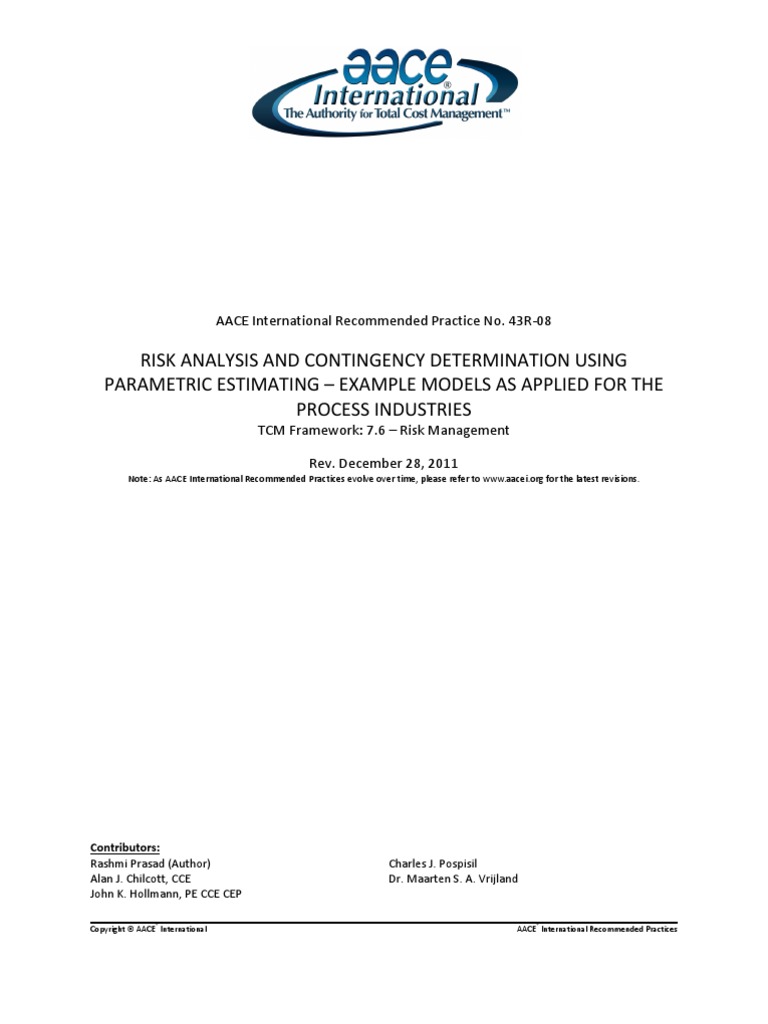 43R-08 Risk Analysis and Contingency Determination Using Parametric ...