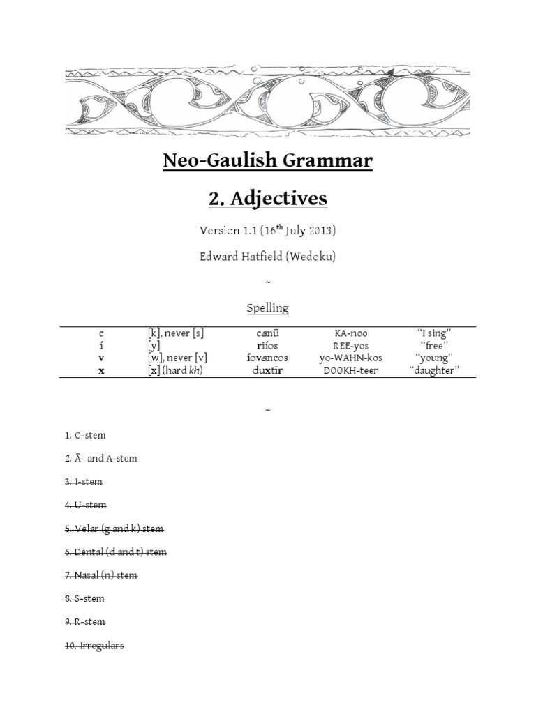 Neo-Gaulish Grammar - Adjectives | PDF