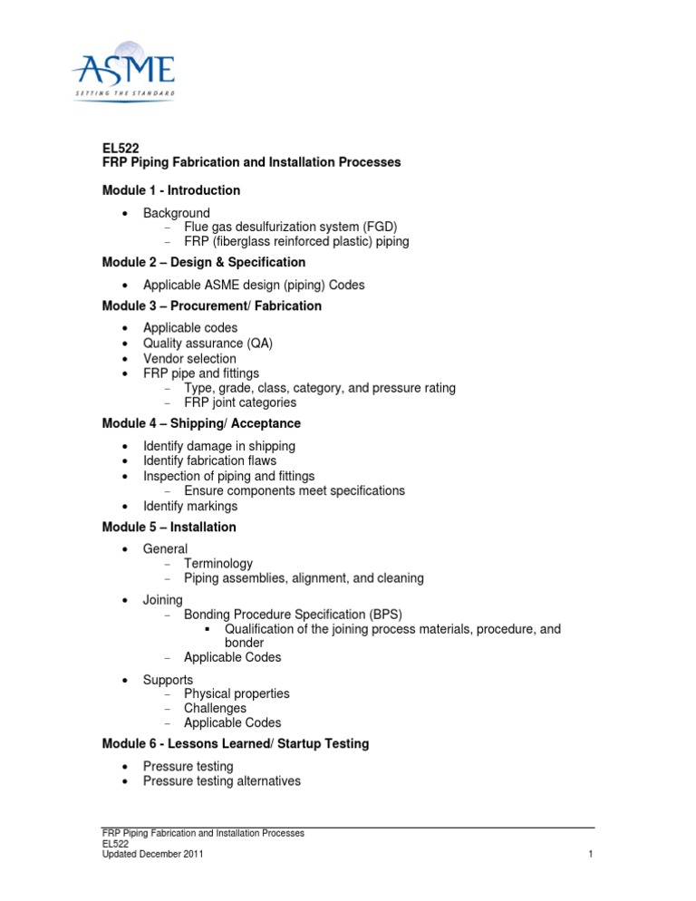 ASME Training-FRP Piping Fabrication and Installation Processes | PDF ...