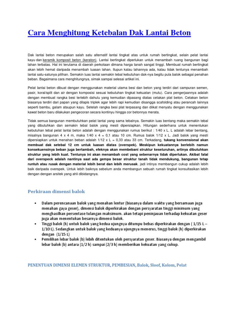 Cara Menghitung Ketebalan Beton | PDF