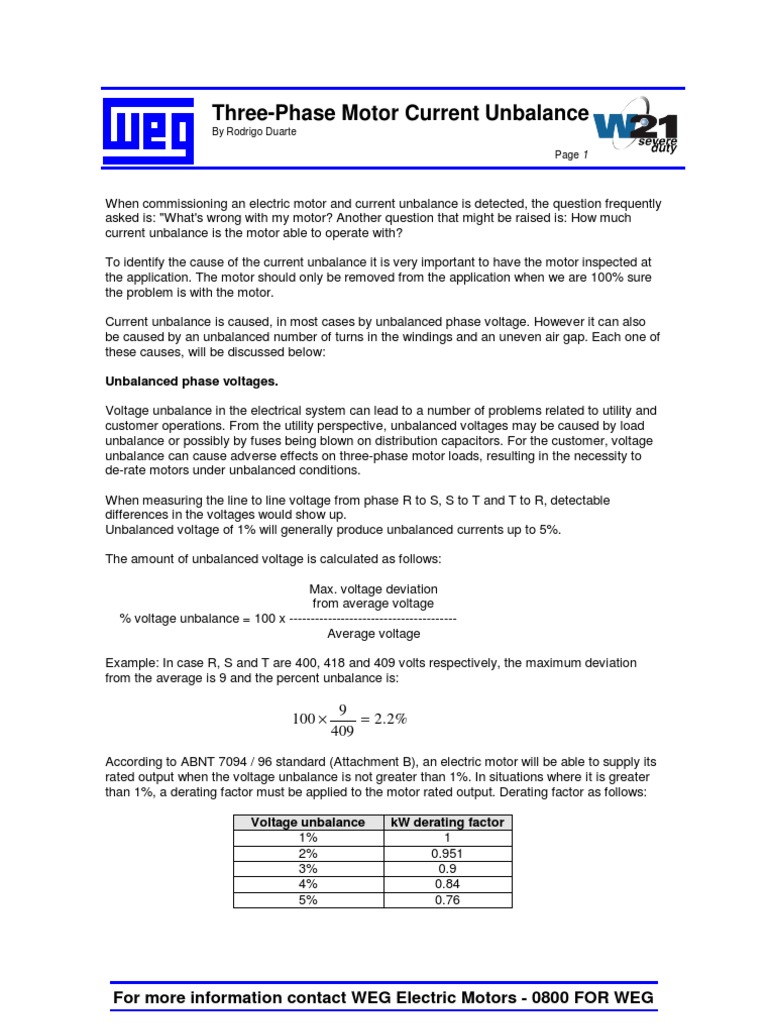 Three-Phase Motor Current Unbalance | PDF | Voltage | Electrical Components