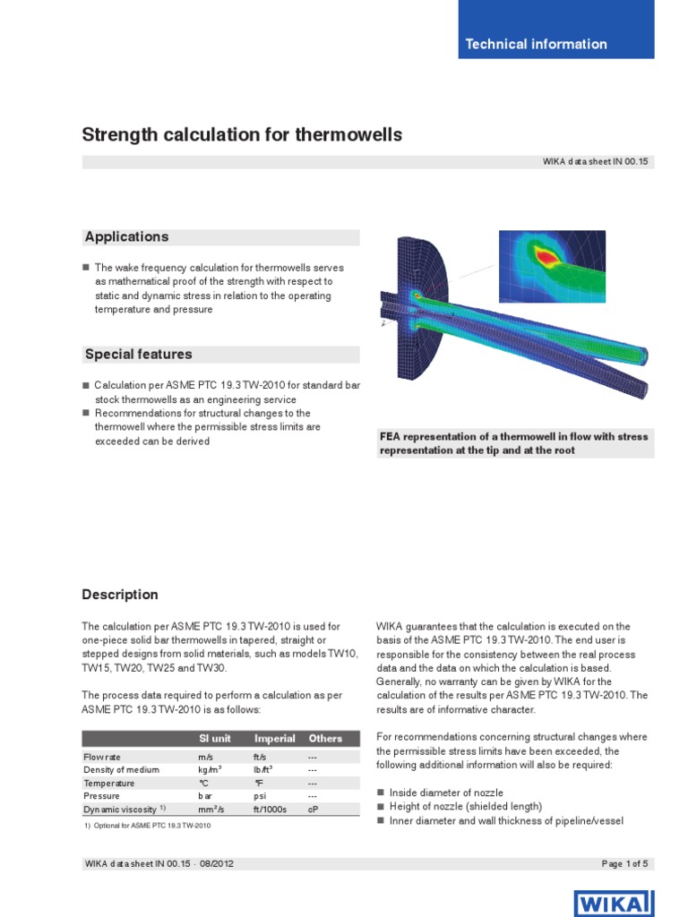Strength Calculation For Thermowells | PDF | Strength Of Materials ...
