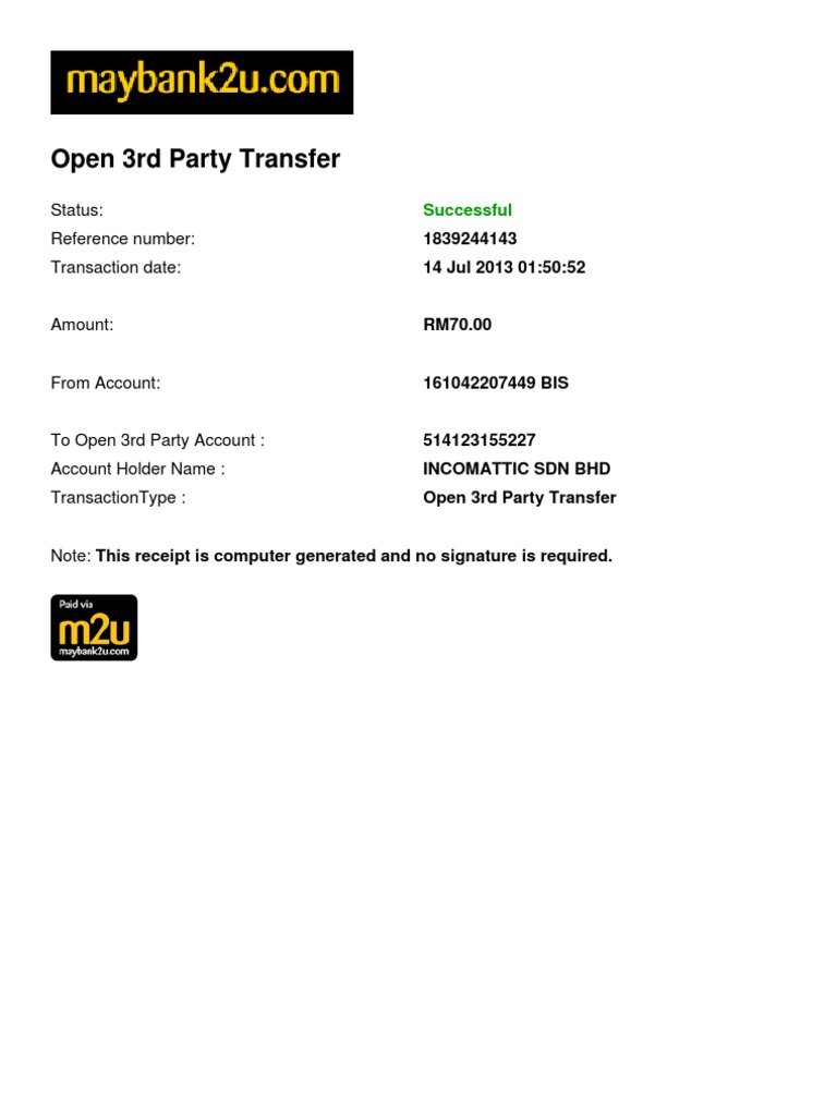 Open 3rd Party Transfer: Successful | PDF