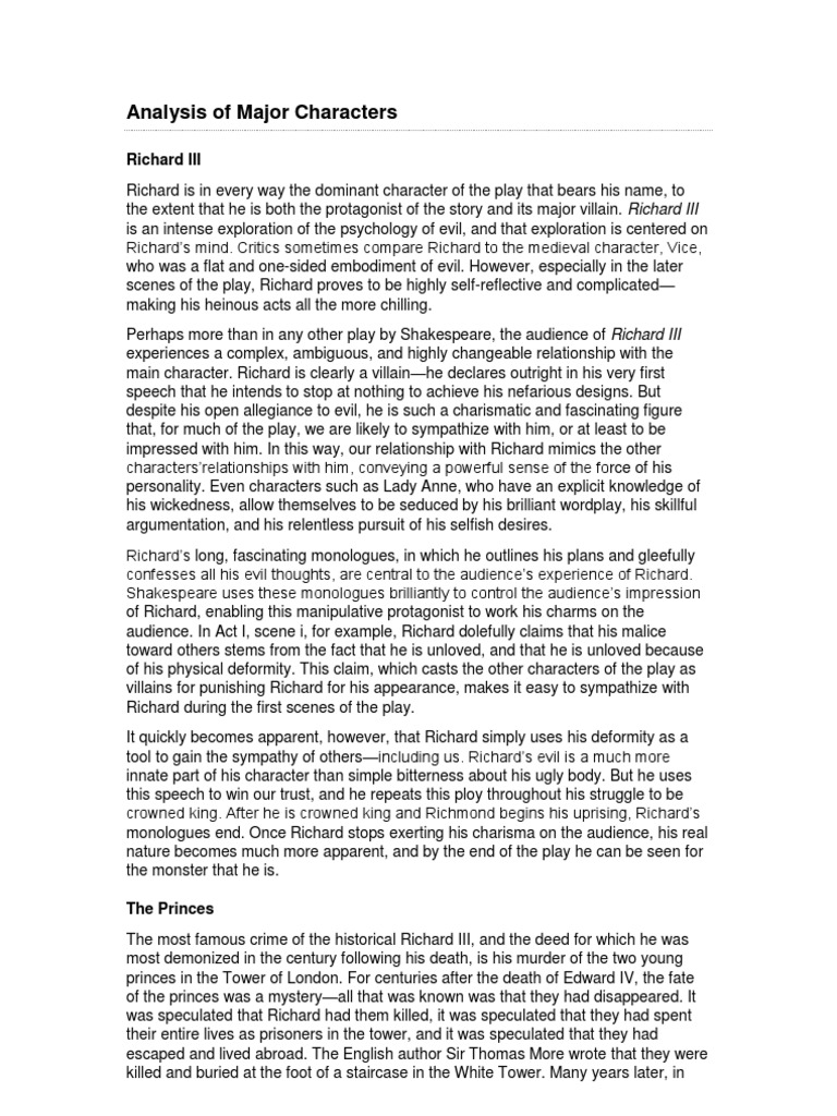 Richard III Character Analysis and Themes | PDF | History