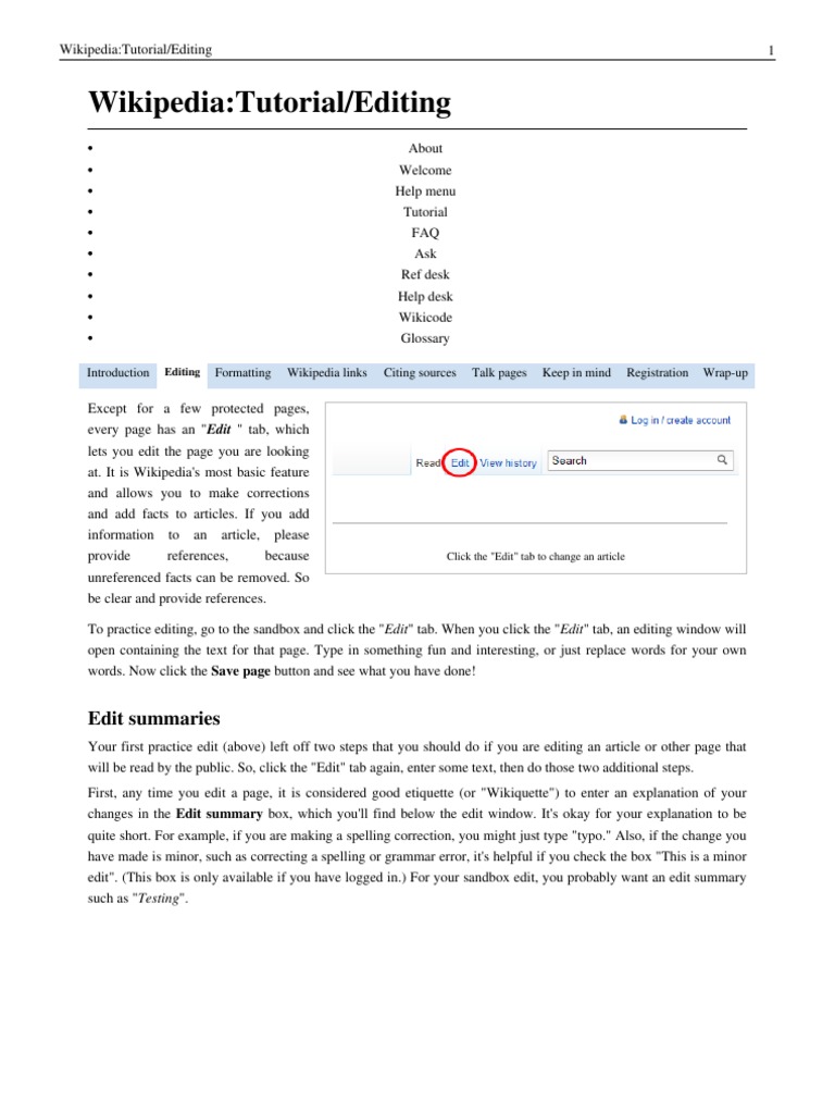Wikipedia Tutorial Editing | PDF | Wikipedia | Text