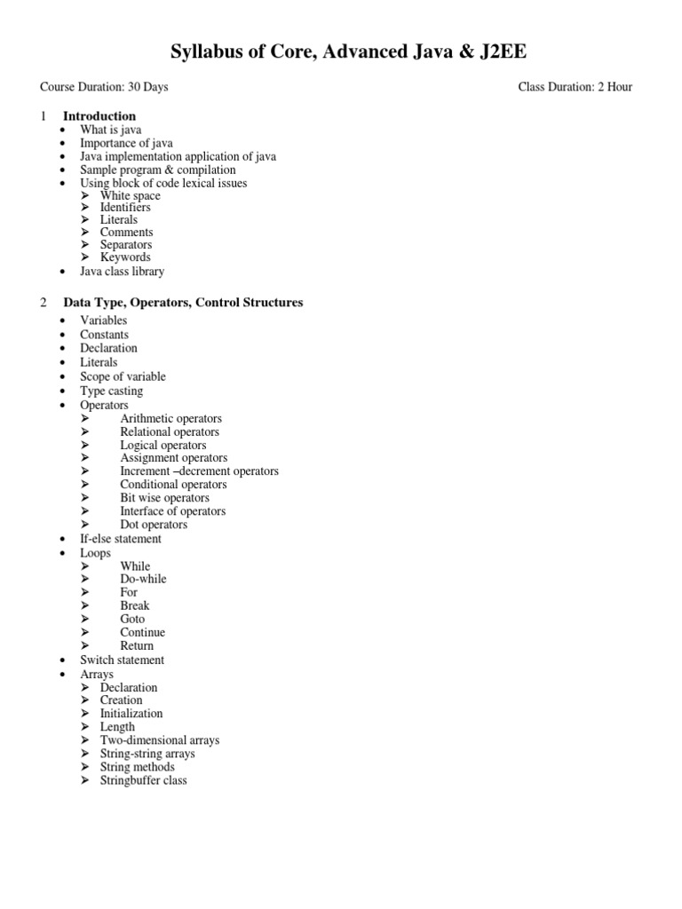 Core Advanced Java And J2ee Syllabus Class Computer Programming Method Computer Programming 0352