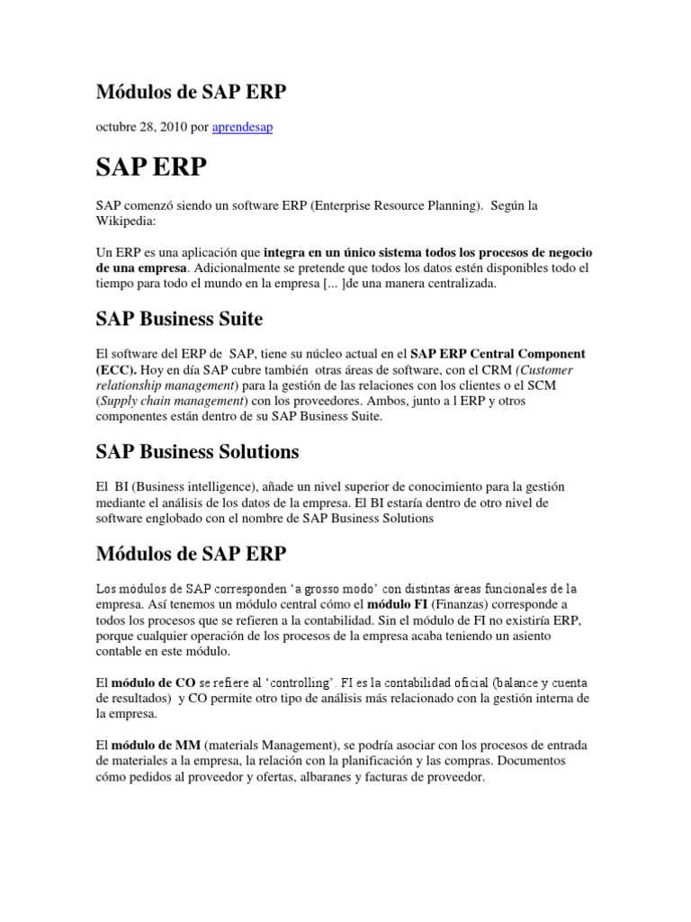 Guía de Módulos SAP ERP | PDF | Sap Se | Planificación de recursos ...