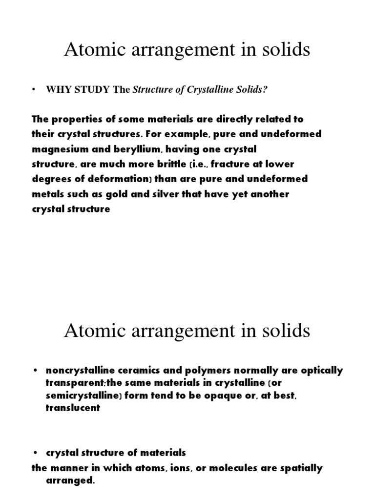 Atomic Structure of Crystalline Solids | PDF | Crystal | Crystal Structure