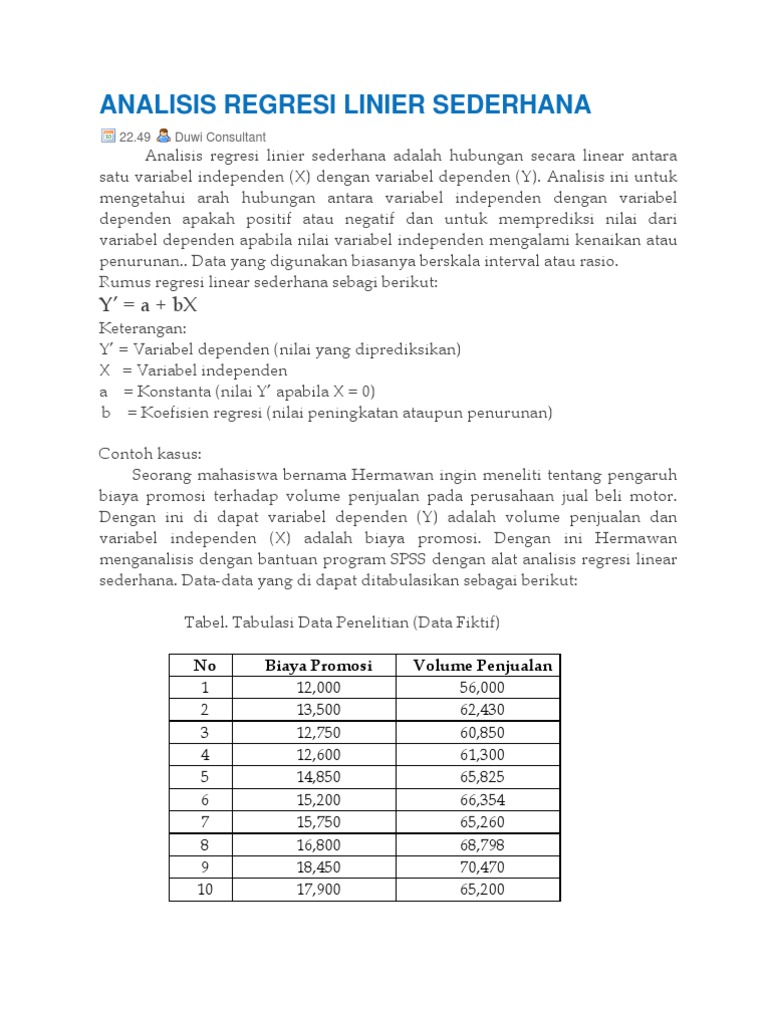 Analisis Regresi Linier Sederhana | PDF