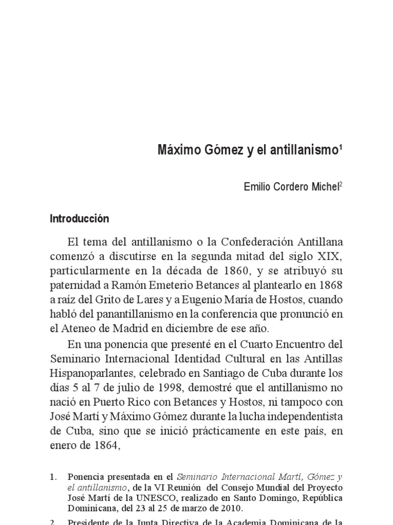Máximo Gómez y El Antillanismo-Emilio Cordero Michel | PDF | Cuba ...