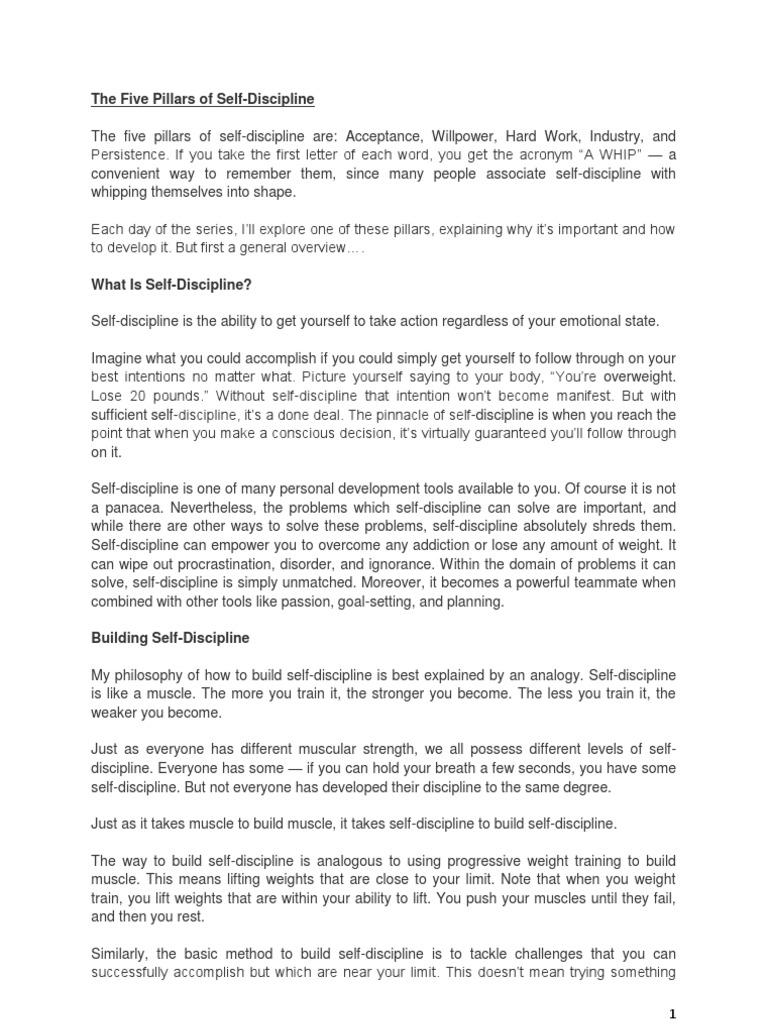 The Five Pillars of Self-Discipline | PDF | Weight Training | Unrest