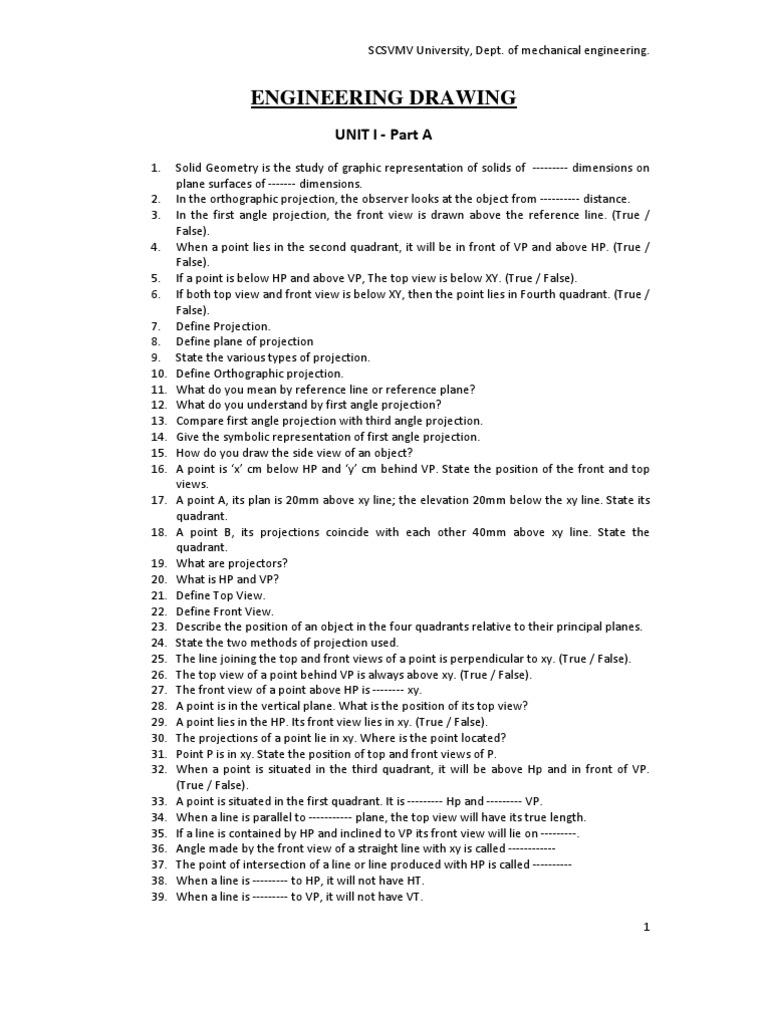 Engineering Drawing Question Bank Unit I & II | PDF | Line (Geometry ...