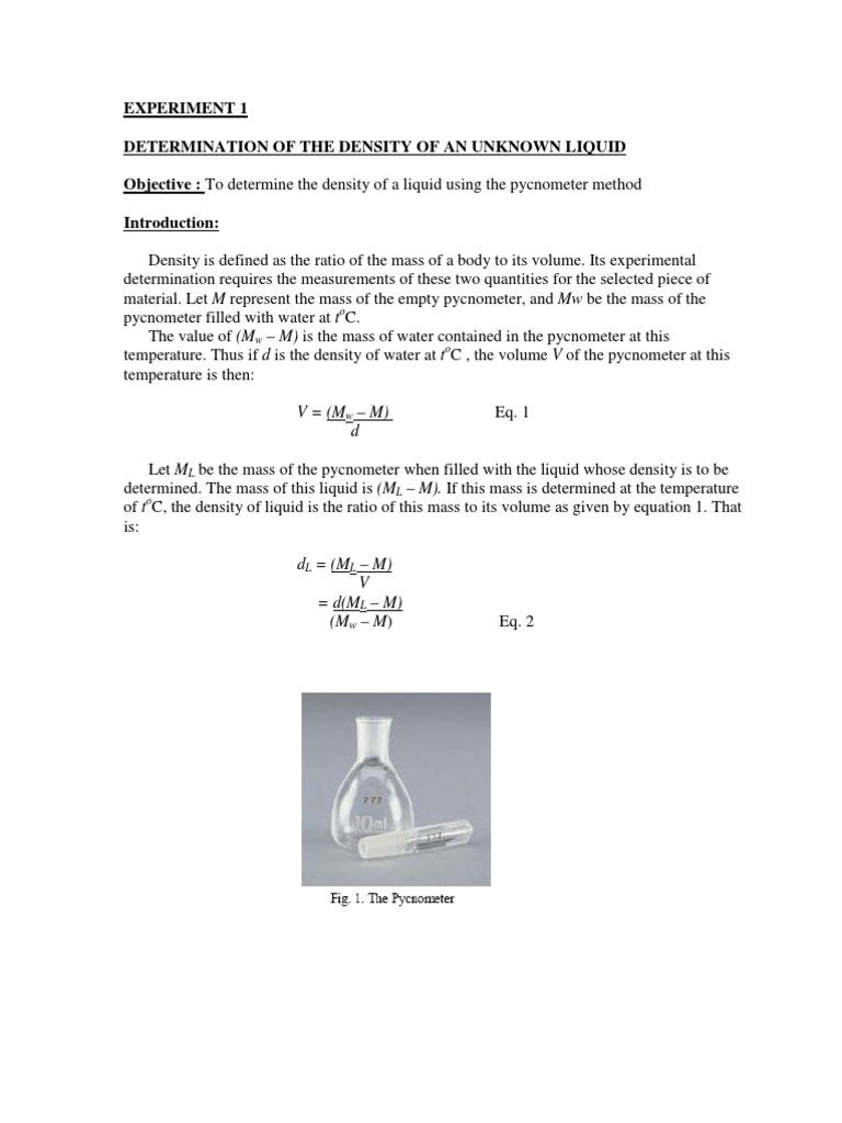 Experiment 1 | Density | Mass